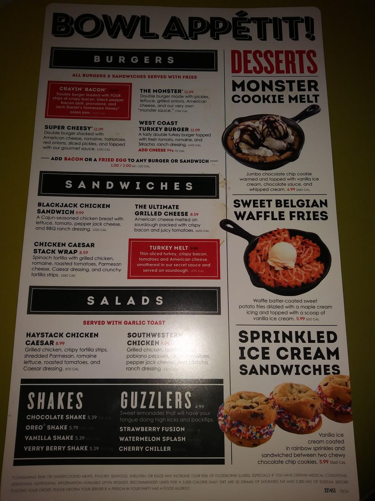 Menu at Bowlero San Antonio restaurant, San Antonio