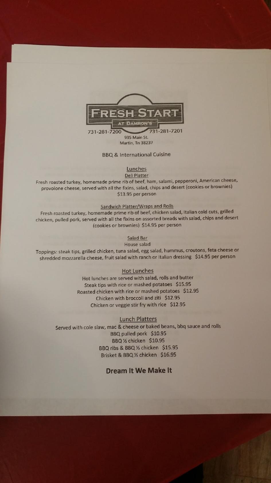Menu at Fresh Start Restaurant, Martin