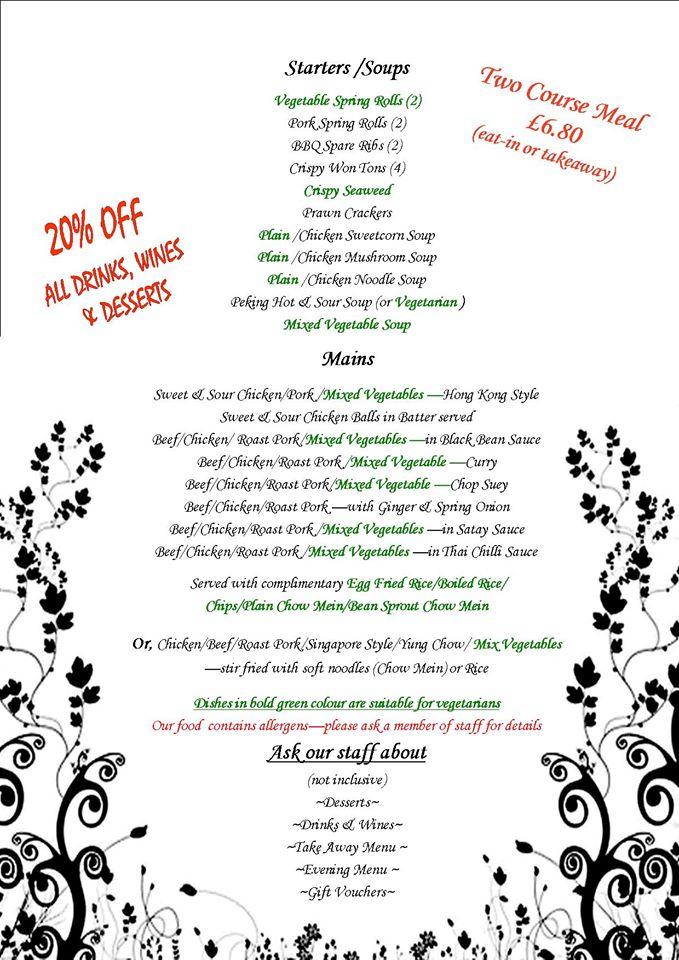 Menu at Ling Di Long restaurant, Ammanford