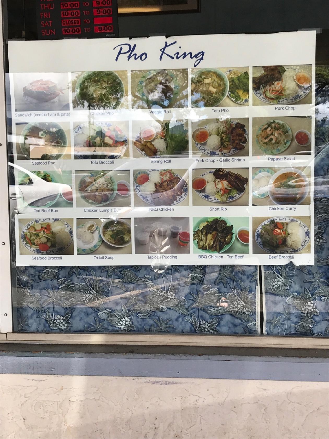 Menu at Phở King Vietnamese Restaurant, Wahiawa