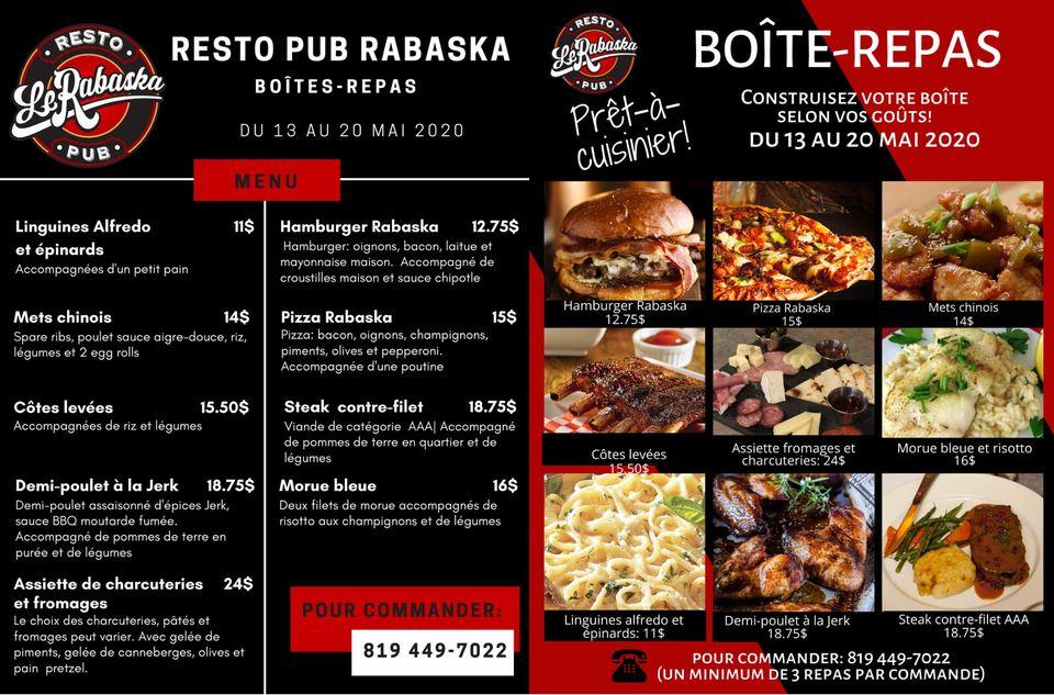 Menu au Resto Pub Le Rabaska, Maniwaki