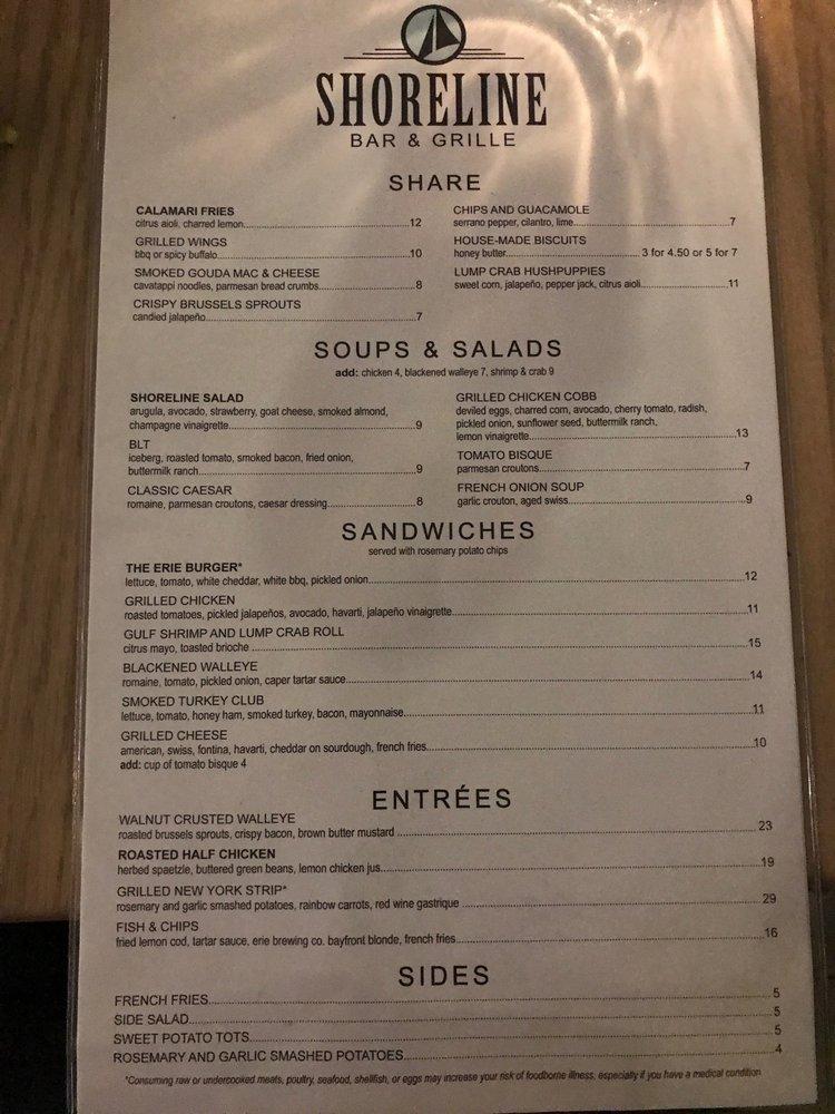 Menu at Shoreline Bar & Grille, Erie