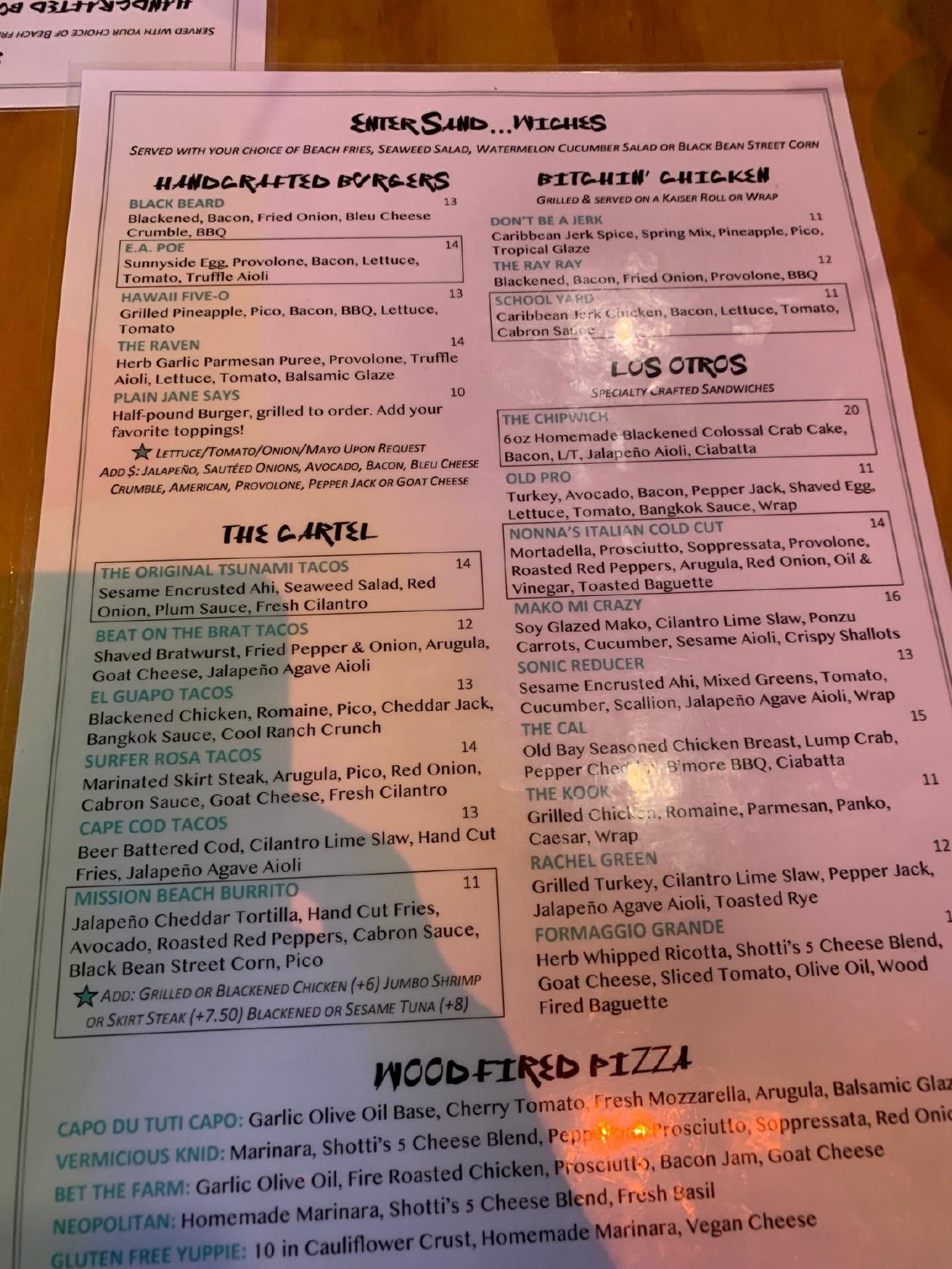 Menu at Shotti's Point Ocean City pizzeria, Ocean City