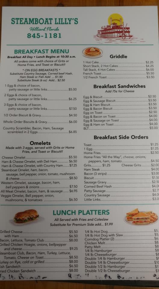 Menu at Steamboat Lilly's steakhouse, Hilliard