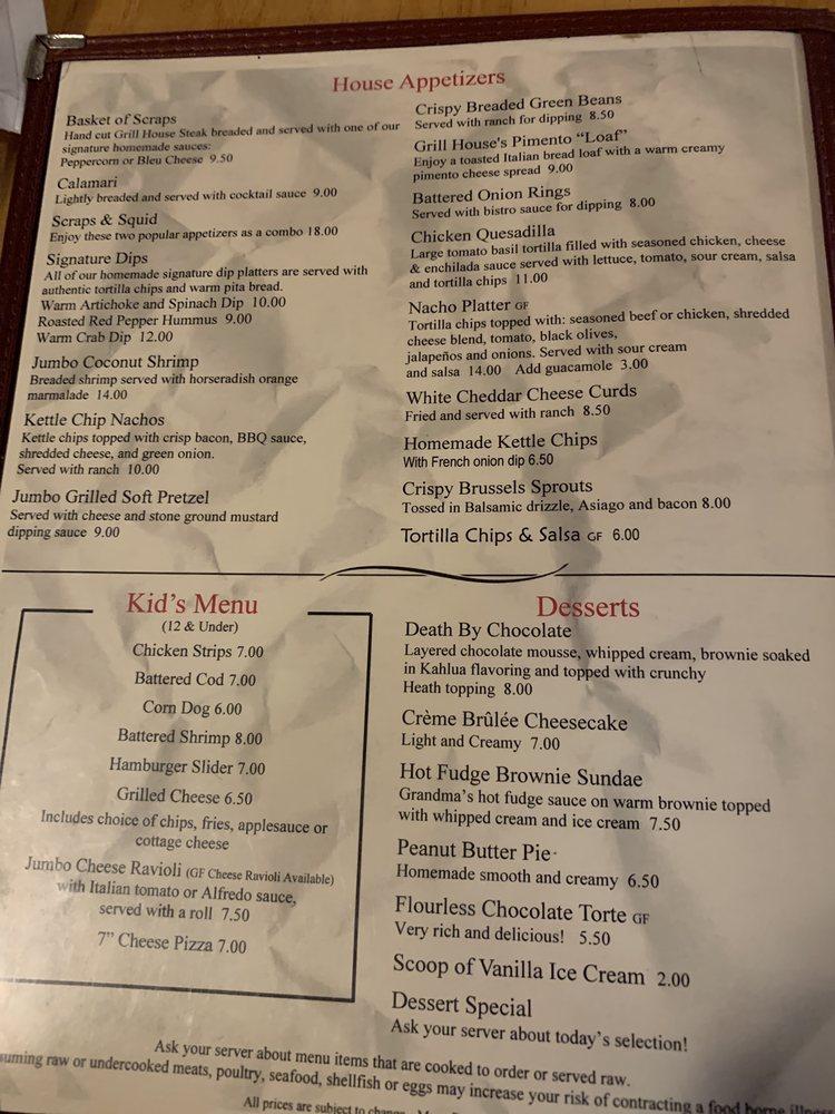 Menu at The Grill House steakhouse, Allegan, 32nd St