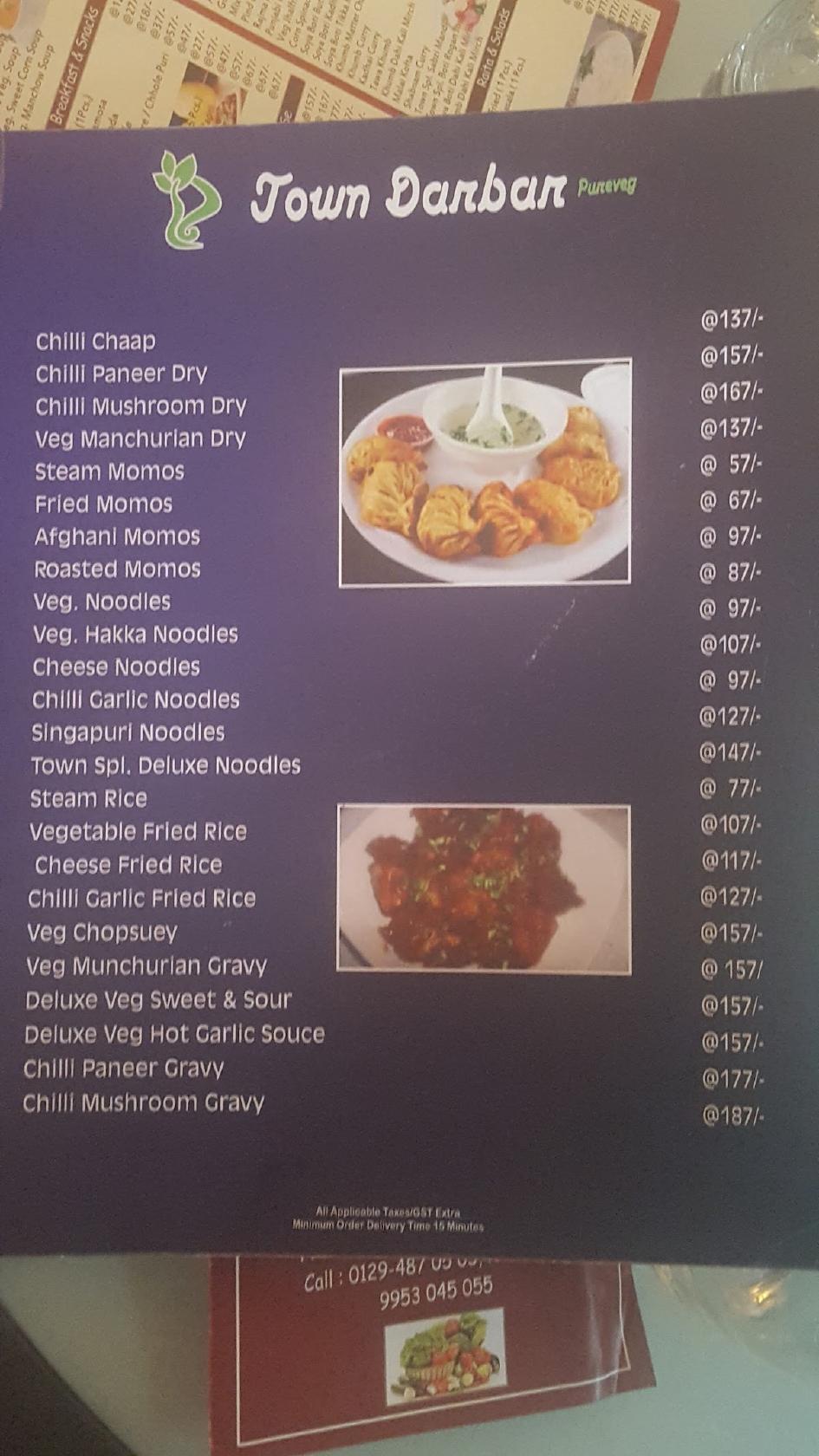 Menu at Town Darbar, Faridabad, 1G/47