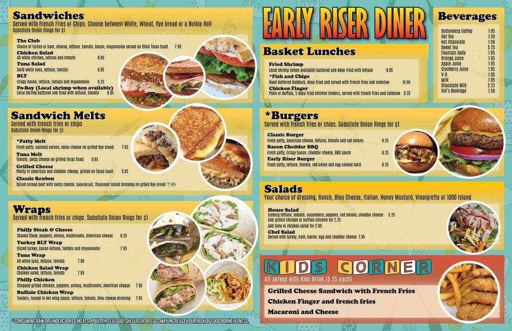 Menu at Early Riser Diner restaurant, Myrtle Beach
