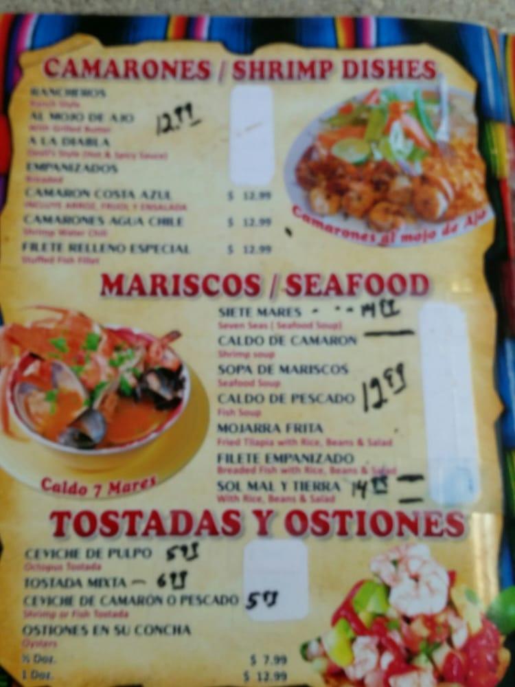 Menu at Jugos Vallarta restaurant, Corona