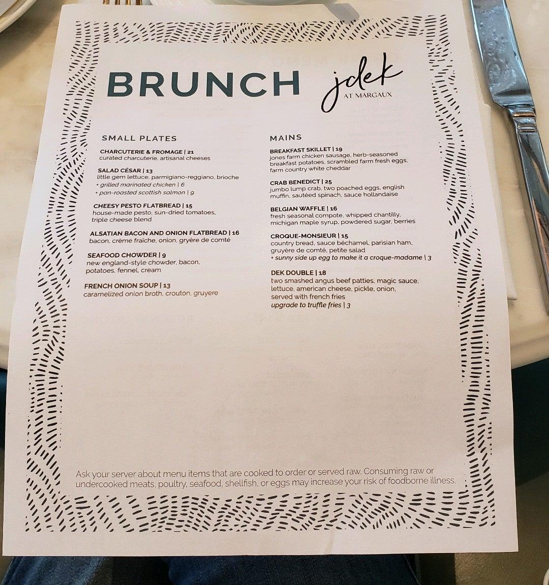 Menu at Margaux restaurant, Grand Rapids