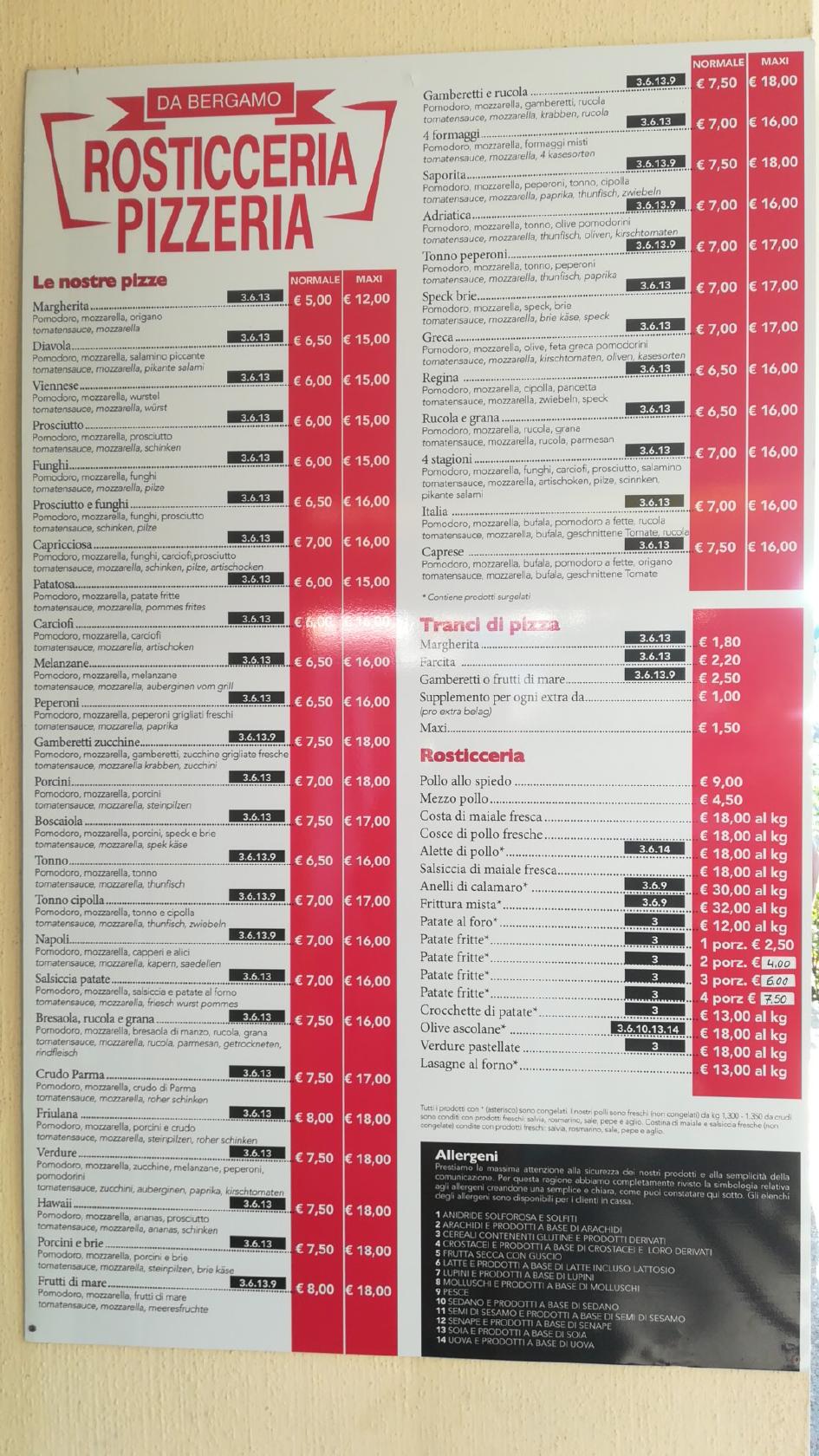 Menu at Maxi Pizza restaurant, Bibione, Via Giacomo Puccini