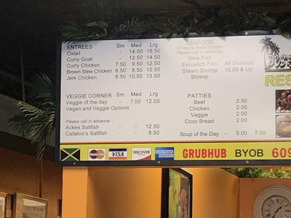 Menu at Deb's Jamaican pot restaurant, Mount Holly