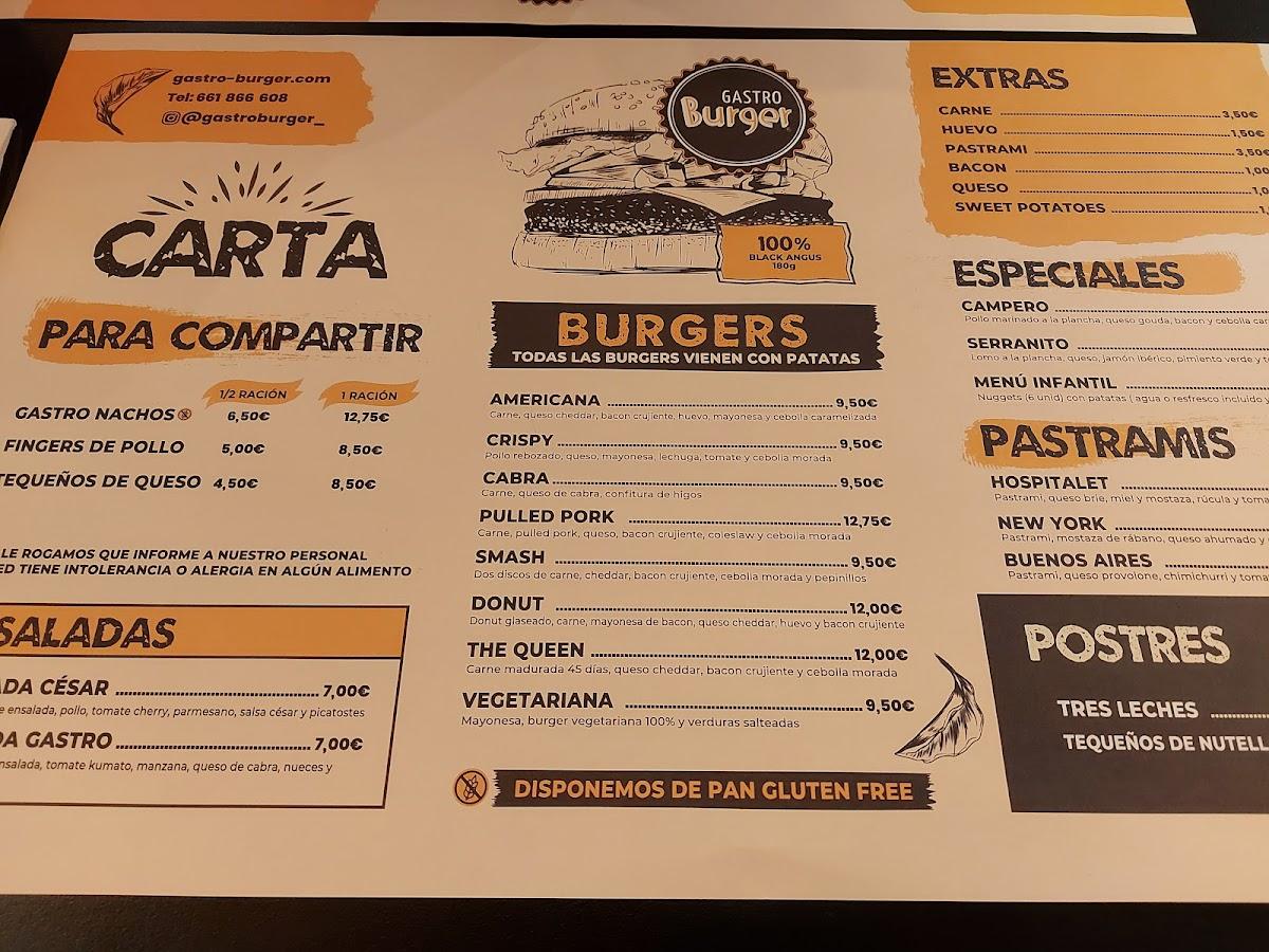 Carta del restaurante Gastro Burger, Hospitalet del Llobregat