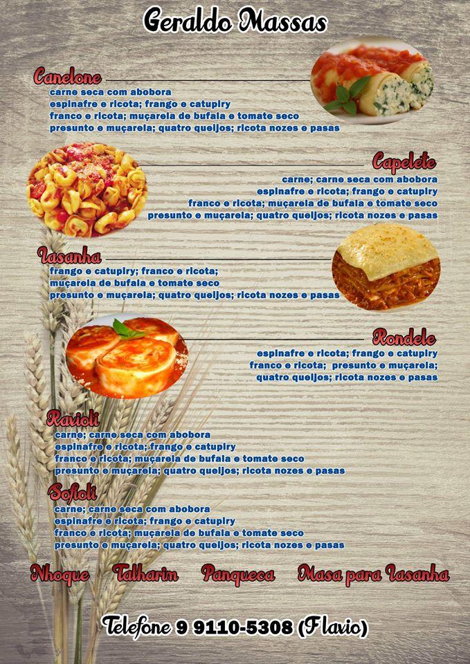 Menu at Geraldo Massas restaurant, Araraquara