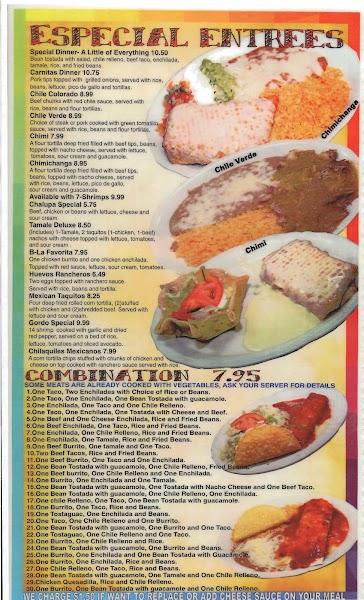 Menu at Las Flores restaurant, Rockwell City