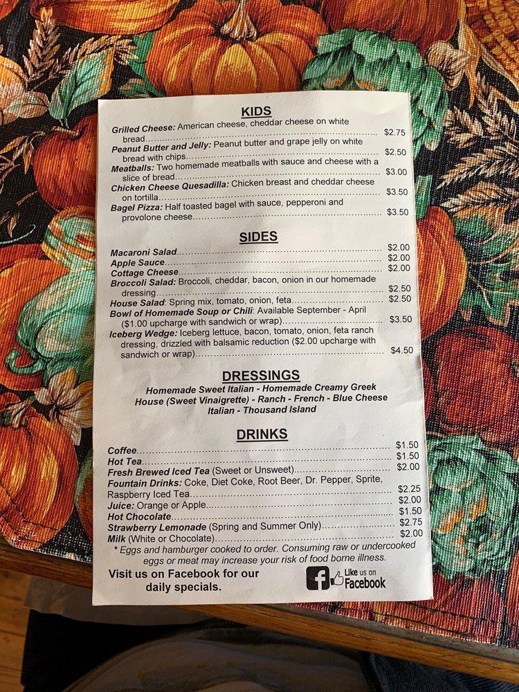 Menu at Main Street Cafe, Claysville