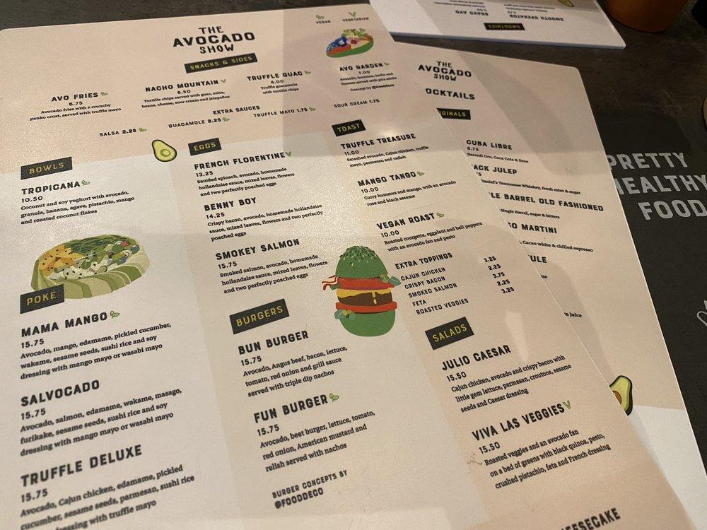 Menu at The Avocado Show, Amsterdam, Daniël Stalpertstraat 61