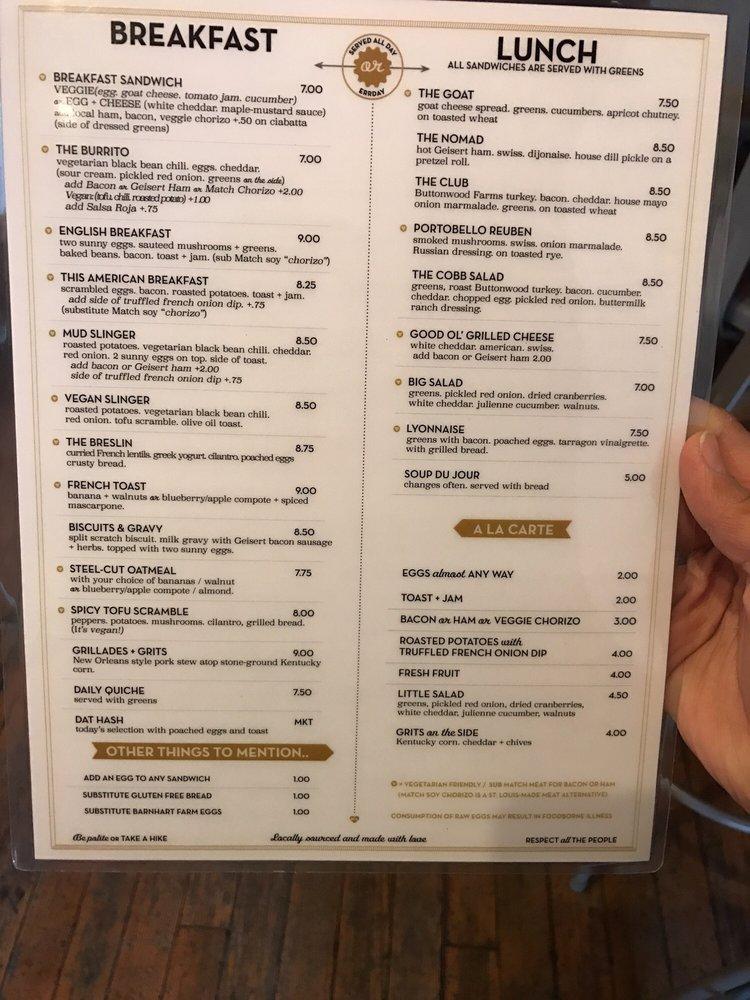 Menu at The Mud House cafe, St. Louis