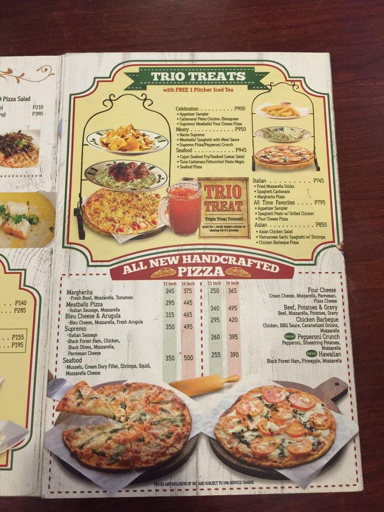 Menu at The Old Spaghetti House pizzeria, Manila, Robinsons Place