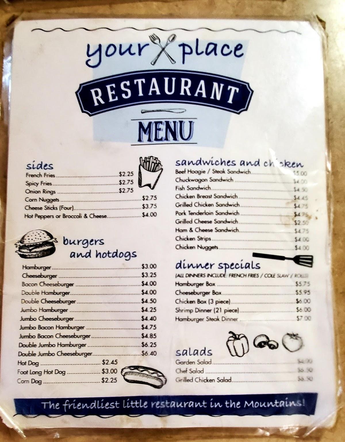 Menu at Your Place Restaurant, Scuddy, KY-15