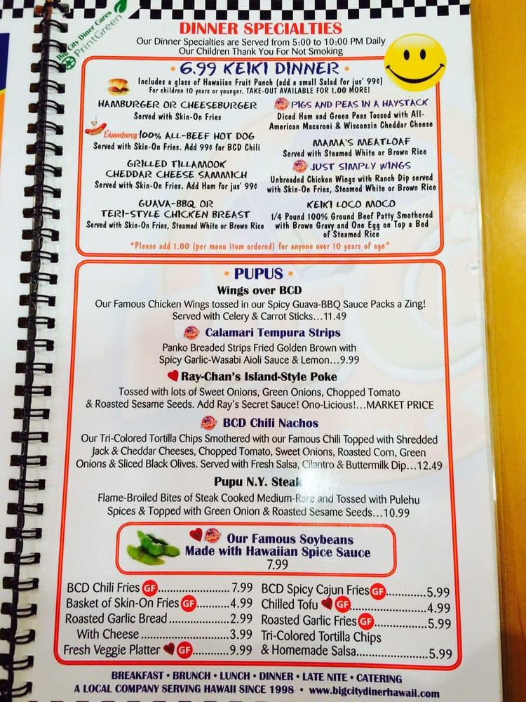 Menu at Big City Diner restaurant, Waipahu, 94-800 Ukeʻe Street #305