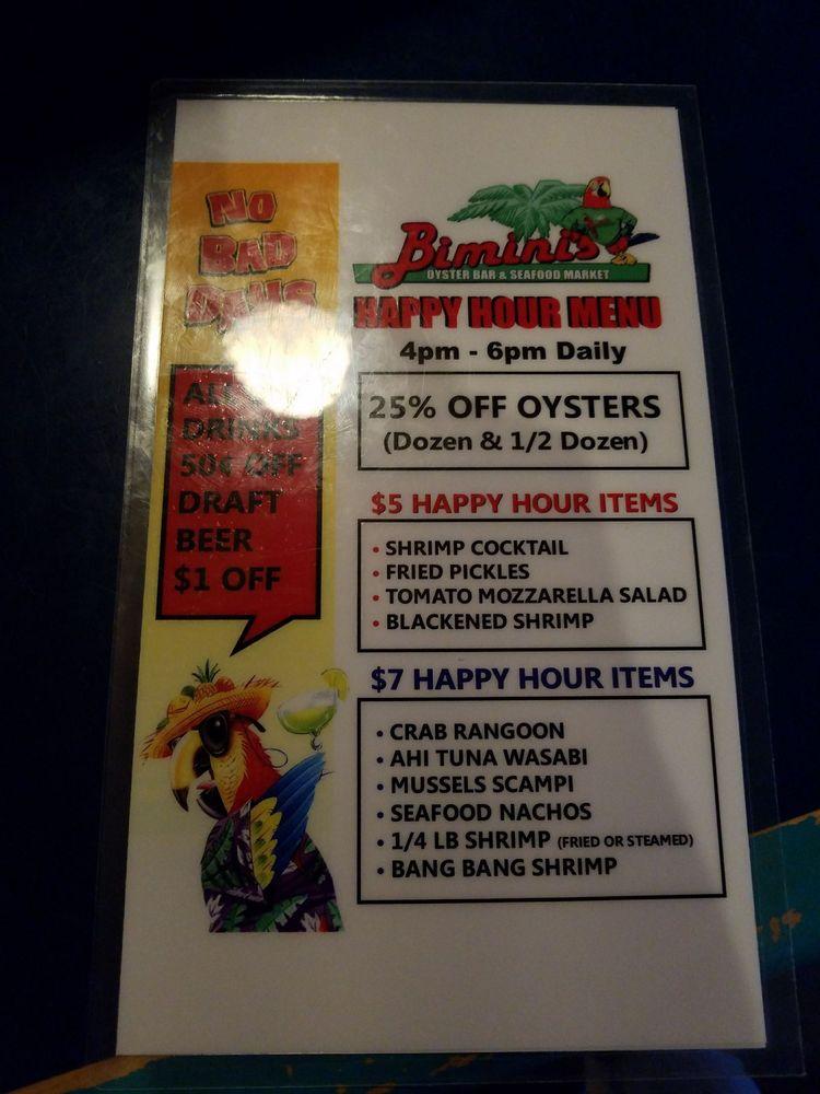 Menu at Bimini's Oyster Bar & Seafood Market - MYRTLE BEACH, Myrtle Beach