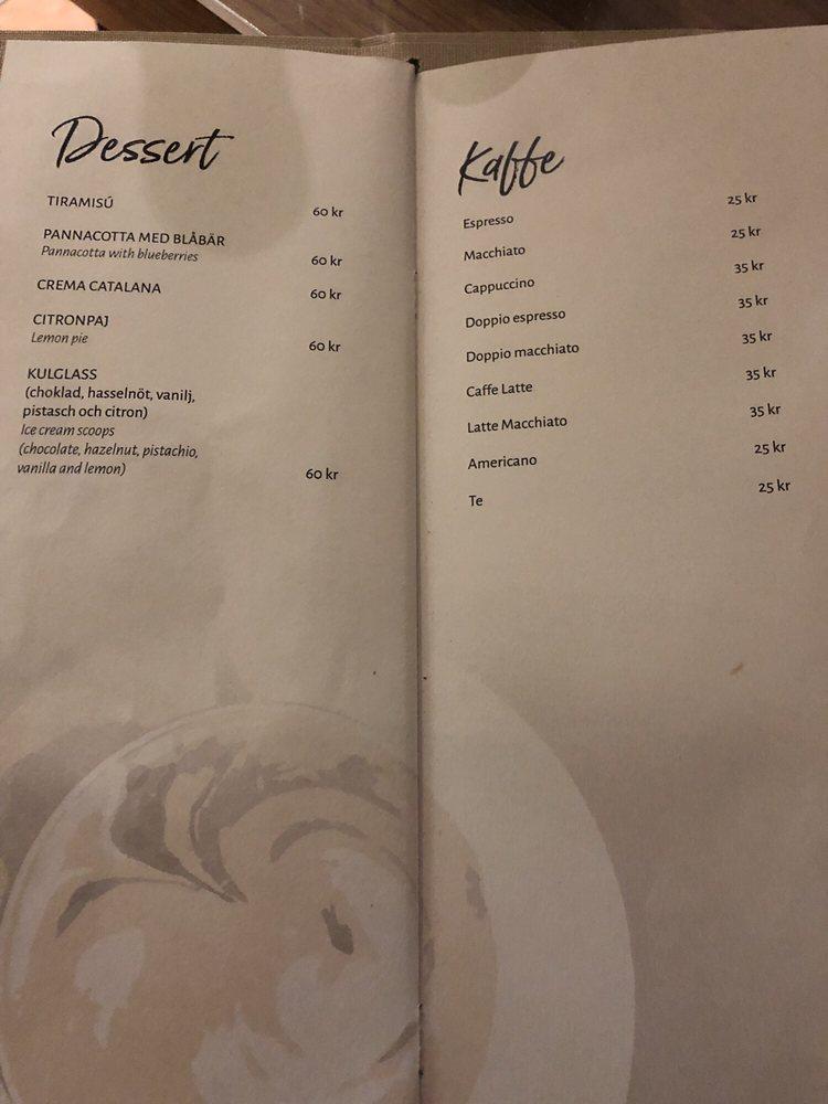 Menu at Di Penco restaurant, Malmö