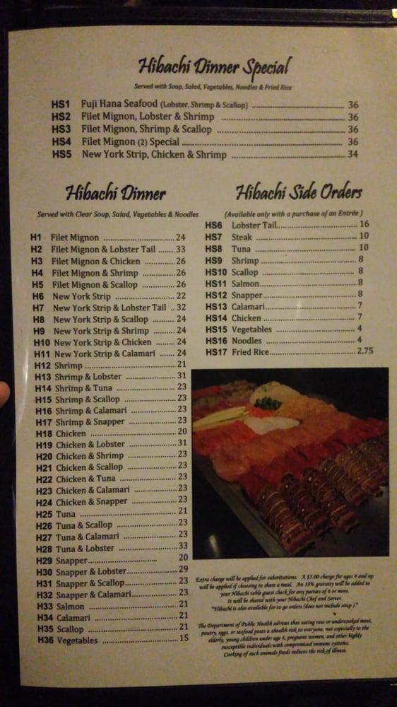 Menu at Fuji Hana Sushi Bar and Hibachi Steakhouse, Gretna