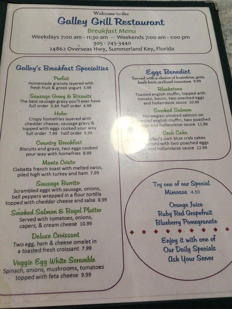 Menu at Galley Grill cafe, Summerland Key, Overseas Hwy
