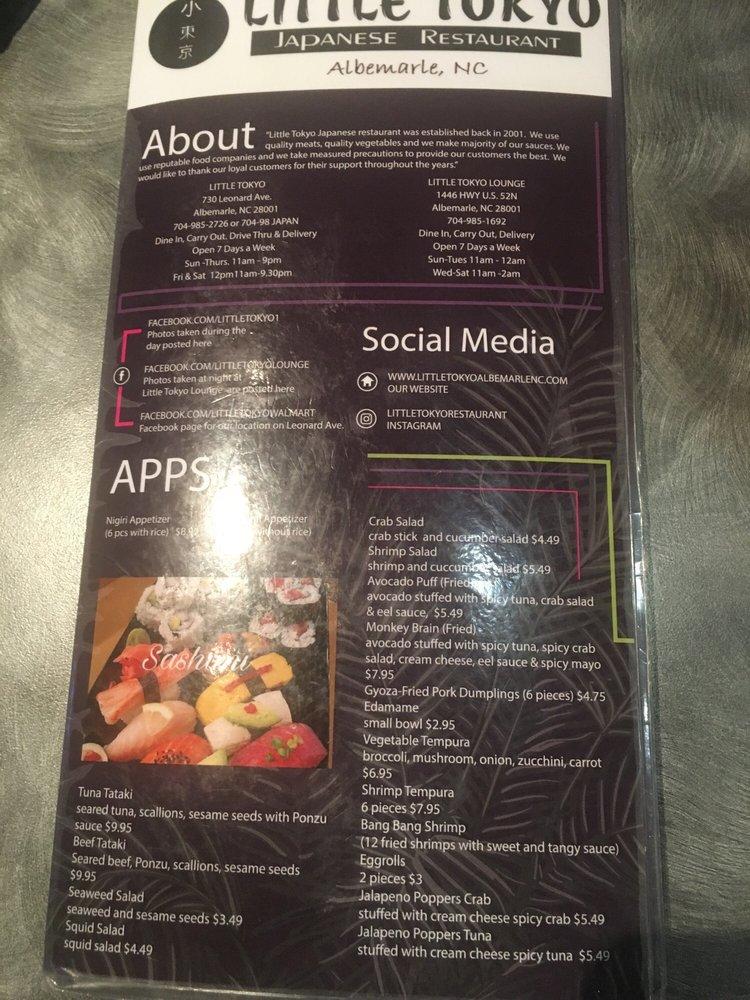 Menu at Little Tokyo Restaurant, Albemarle, 730 Leonard Ave