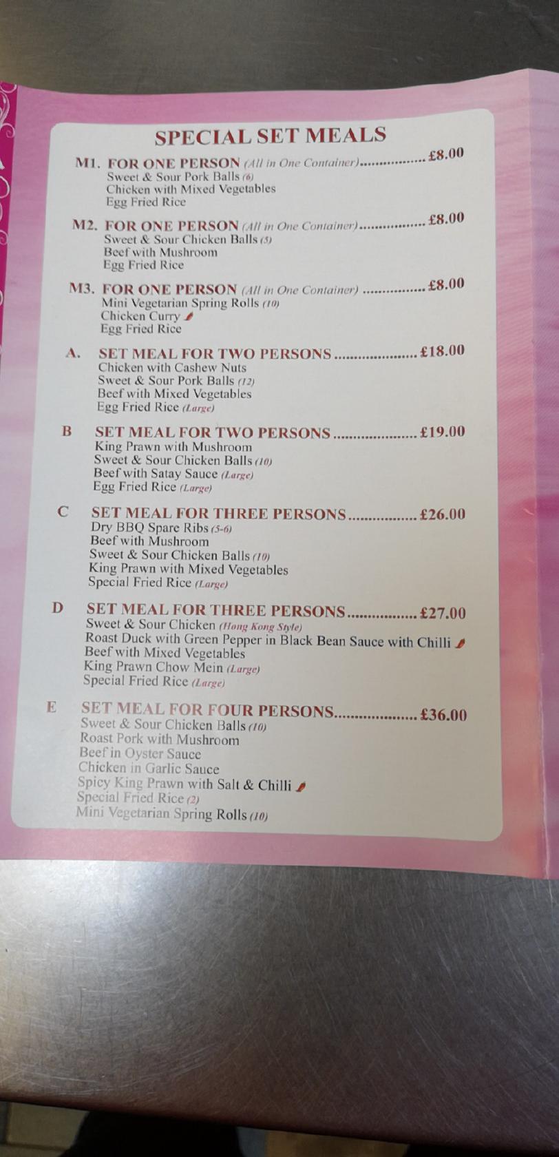 Menu at Phoenix House fast food, Stanwell