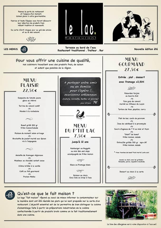 Menu au Le Lac restaurant, Argentonnay