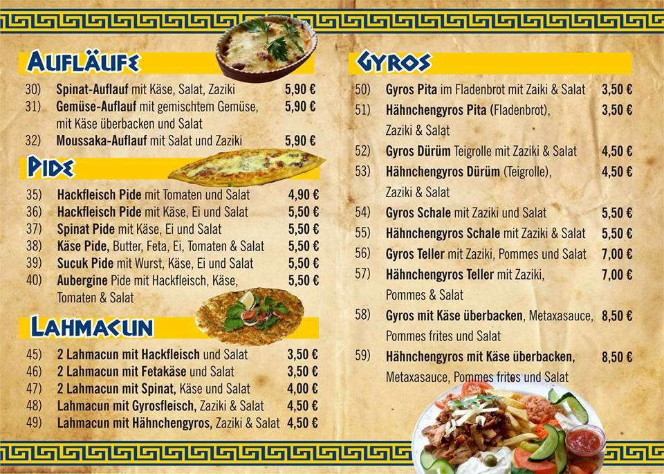 Menu at Sparta restaurant, Brunswick