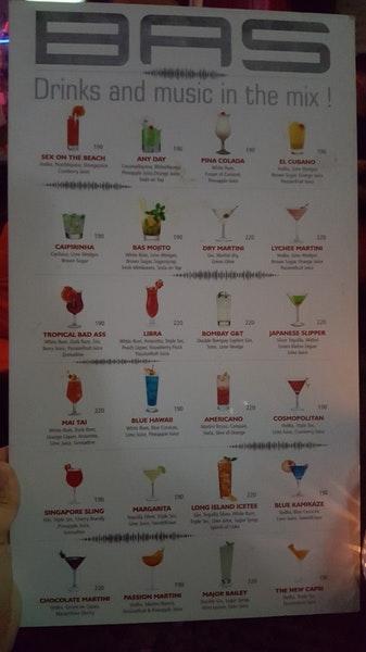 Menu at BAS Living Room pub & bar, Bangkok
