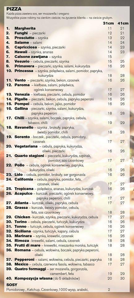 Menu at Chilli Pizza restaurant, Piecki
