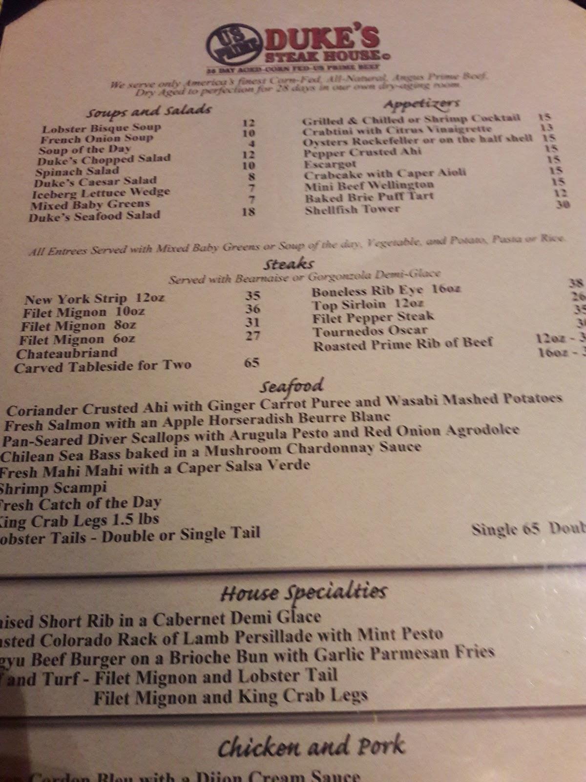 Menu at Duke's Steakhouse, Carson City