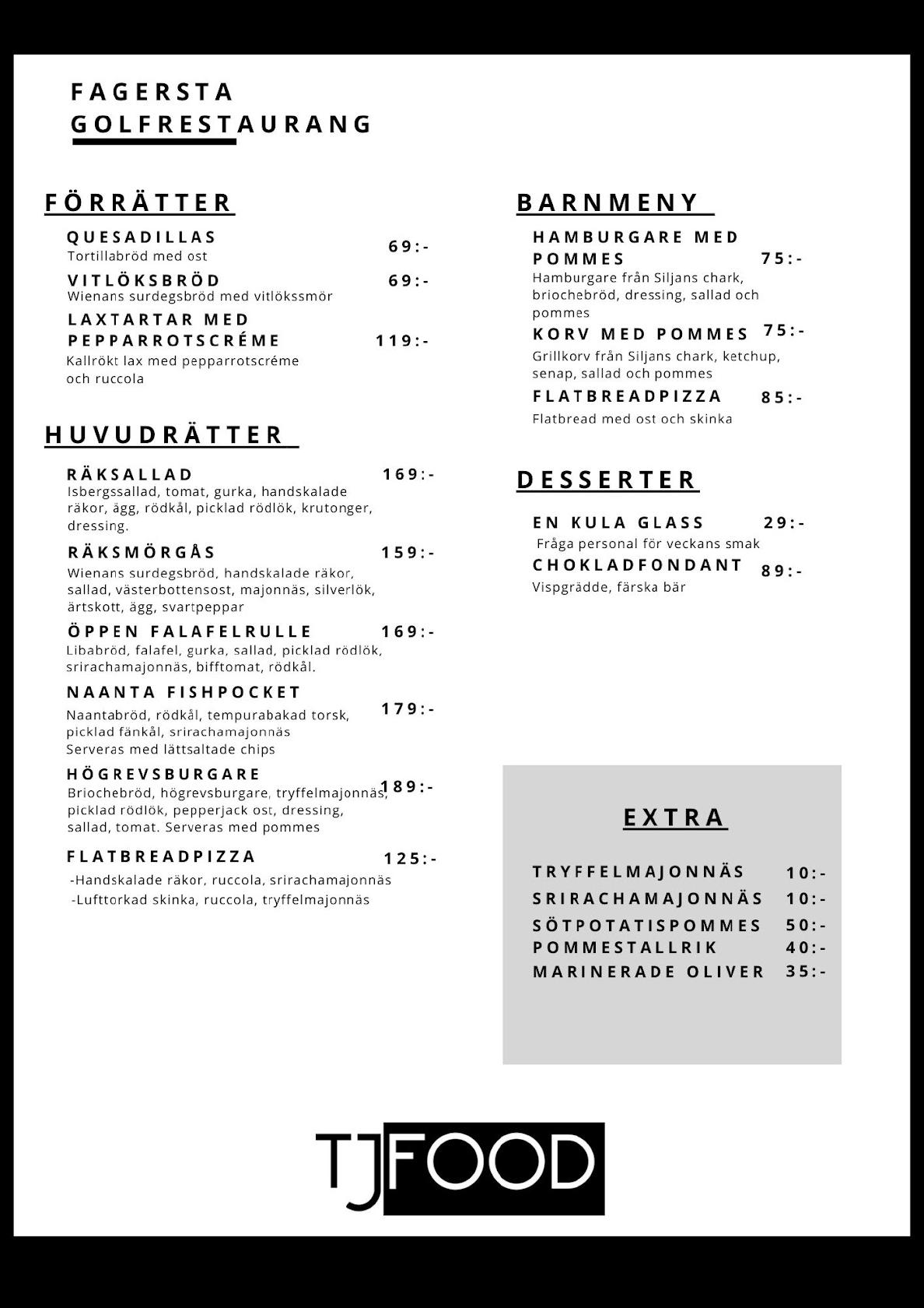 Menu at Fagersta Golfrestaurang restaurant, Fagersta