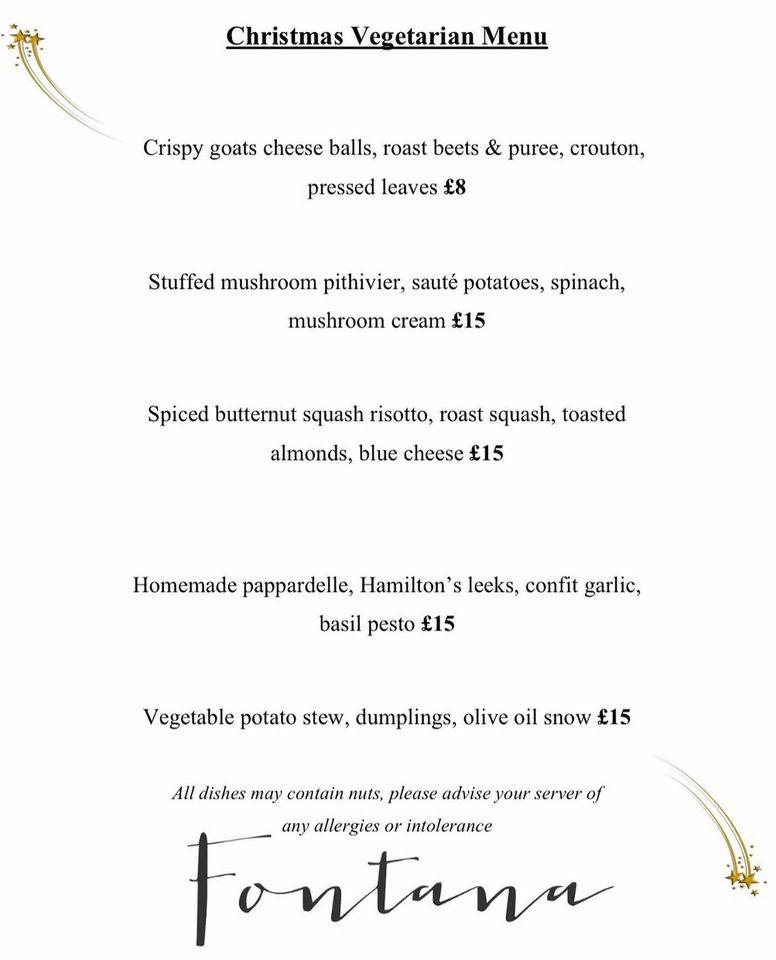 Menu at Fontana Restaurant, Holywood