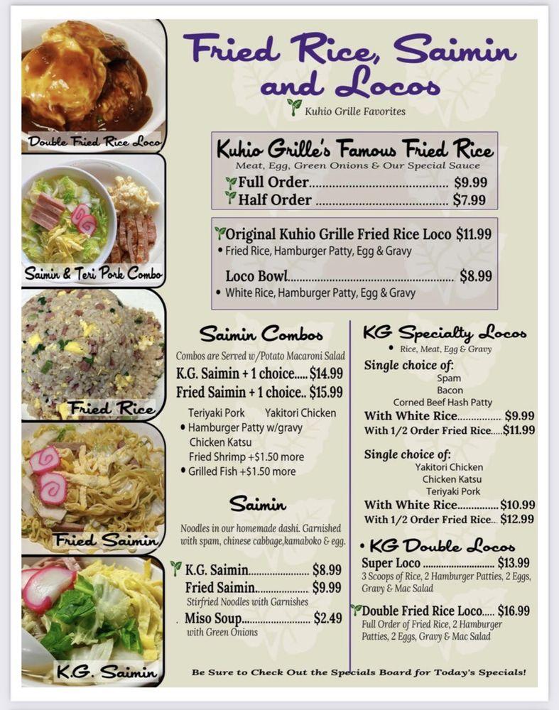 Menu at Kuhio Grille - Home Of The Famous 1lb Laulau restaurant, Hilo ...