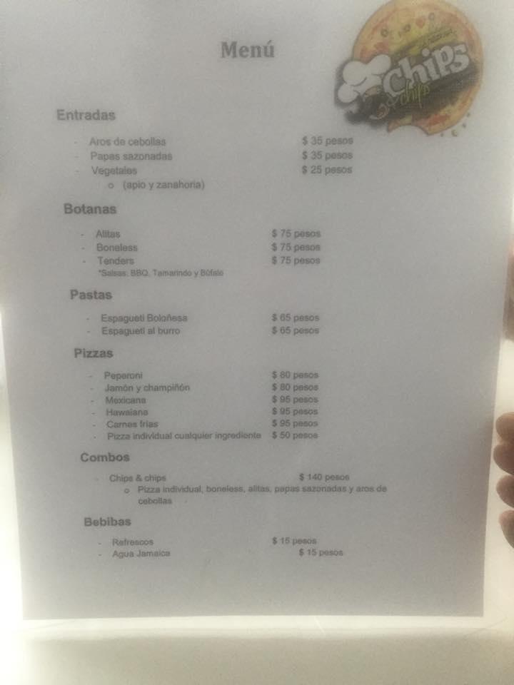 Menu at La Pizzeria Chips and Chips, Culiacán
