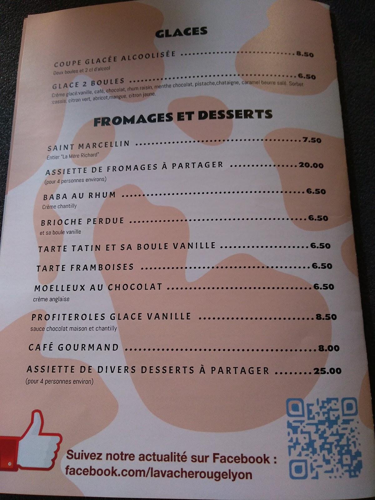 Menu au La Vache Rouge (Venissieux) restaurant à viande, Vénissieux
