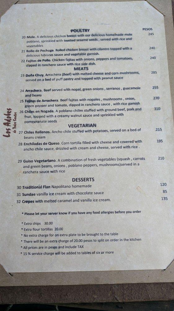Carta del restaurante Los Adobes De Todos Santos, Todos Santos