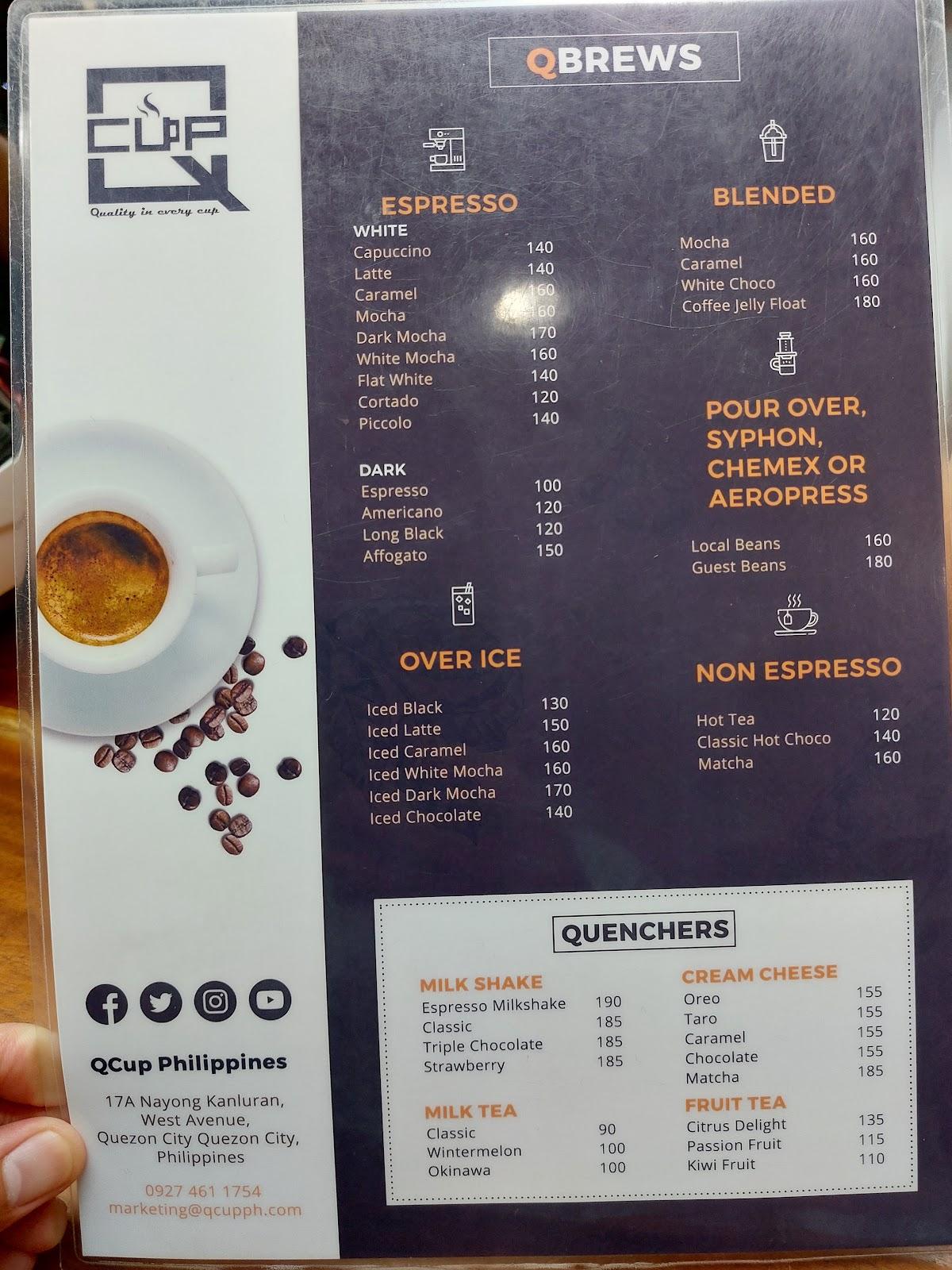 Menu at Q Cup Philippines restaurant, Quezon City