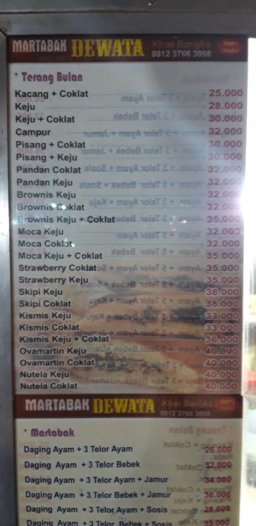Menu at Terang Bulan Dewata Khas Bangka restaurant, Denpasar