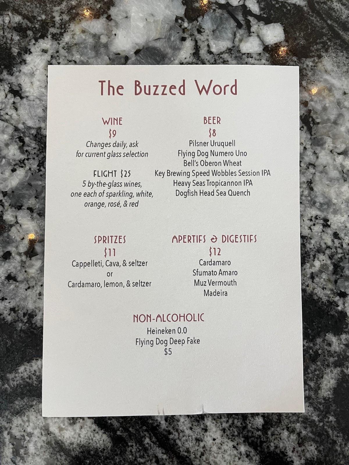Menu at The Buzzed Word pub & bar, Ocean City