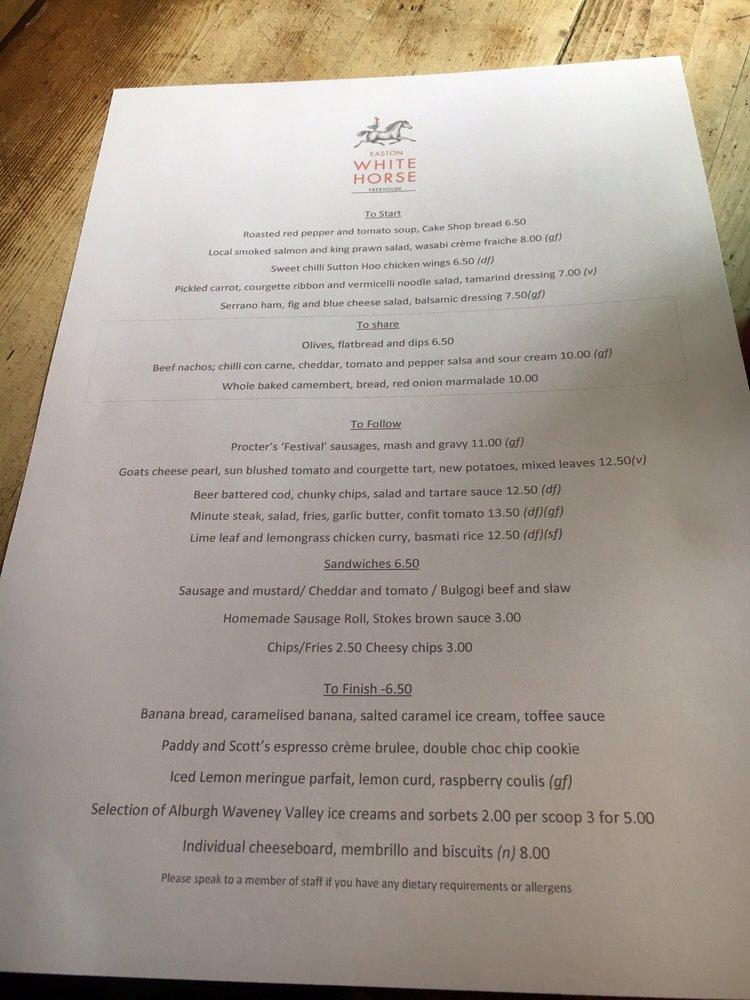 Menu at White Horse Easton pub & bar, Easton, The Street