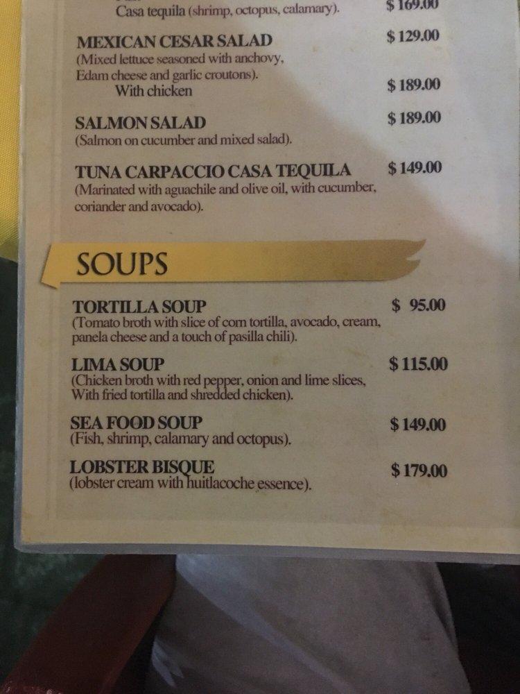 Menu at Casa Tequila restaurant, Cancún