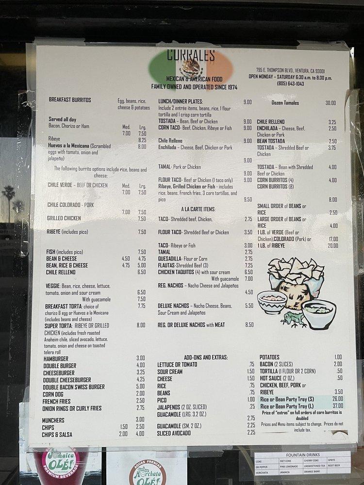 Menu at Corrales Mexican Food fast food, Ventura, 795 E Thompson Blvd