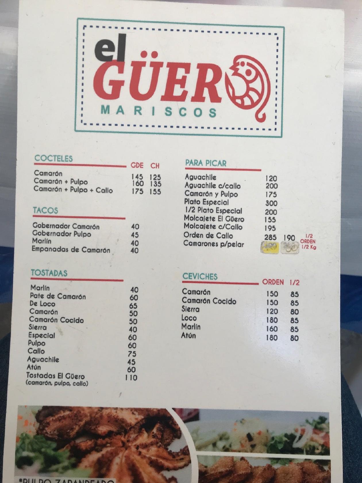 Carta del restaurante Mariscos El Güero Periférico, Zapopan, Anillo ...