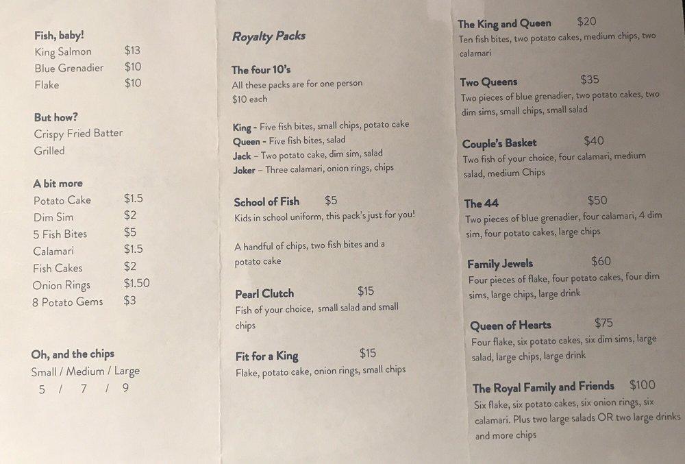 Menu at Kings & Queens Fish and Chips fast food, Camberwell