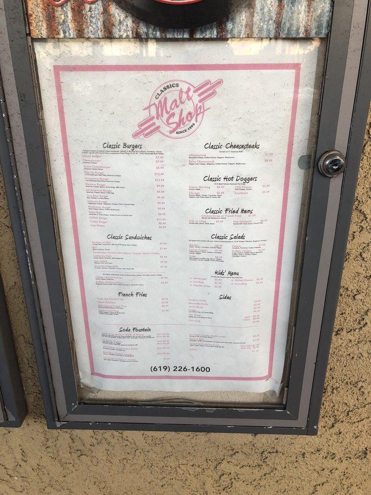 Menu at Midway Classic Malt Shop restaurant, San Diego, Midway Dr Suite B